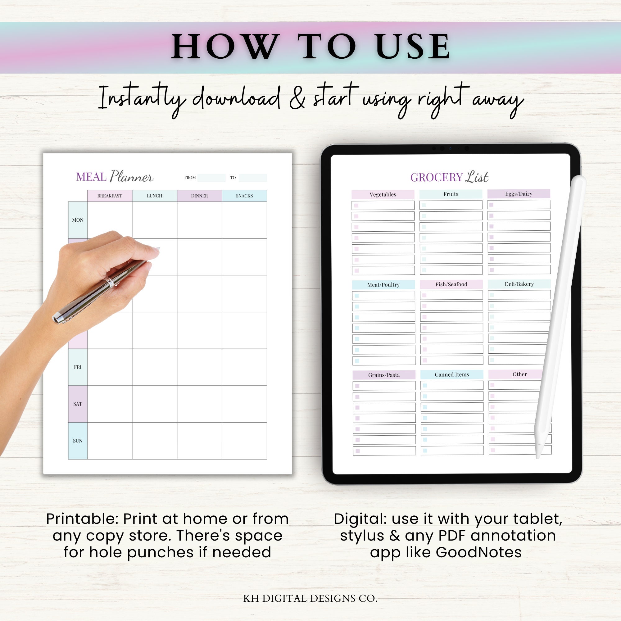 Weekly Meal Planner Printable Bundle With Grocery List, Recipe Template ...