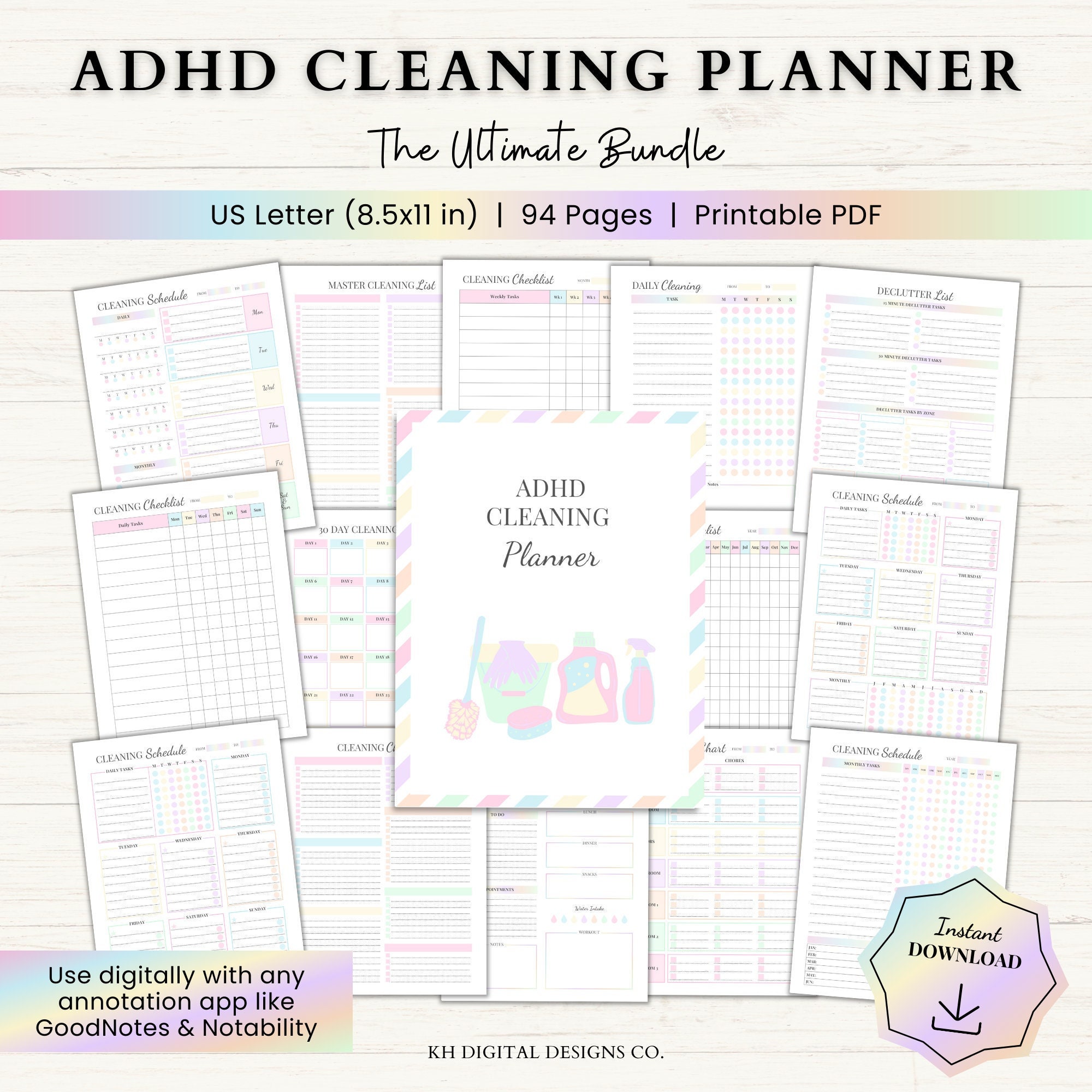 ADHD Cleaning Checklist Bundle Printable Weekly Monthly Cleaning ...