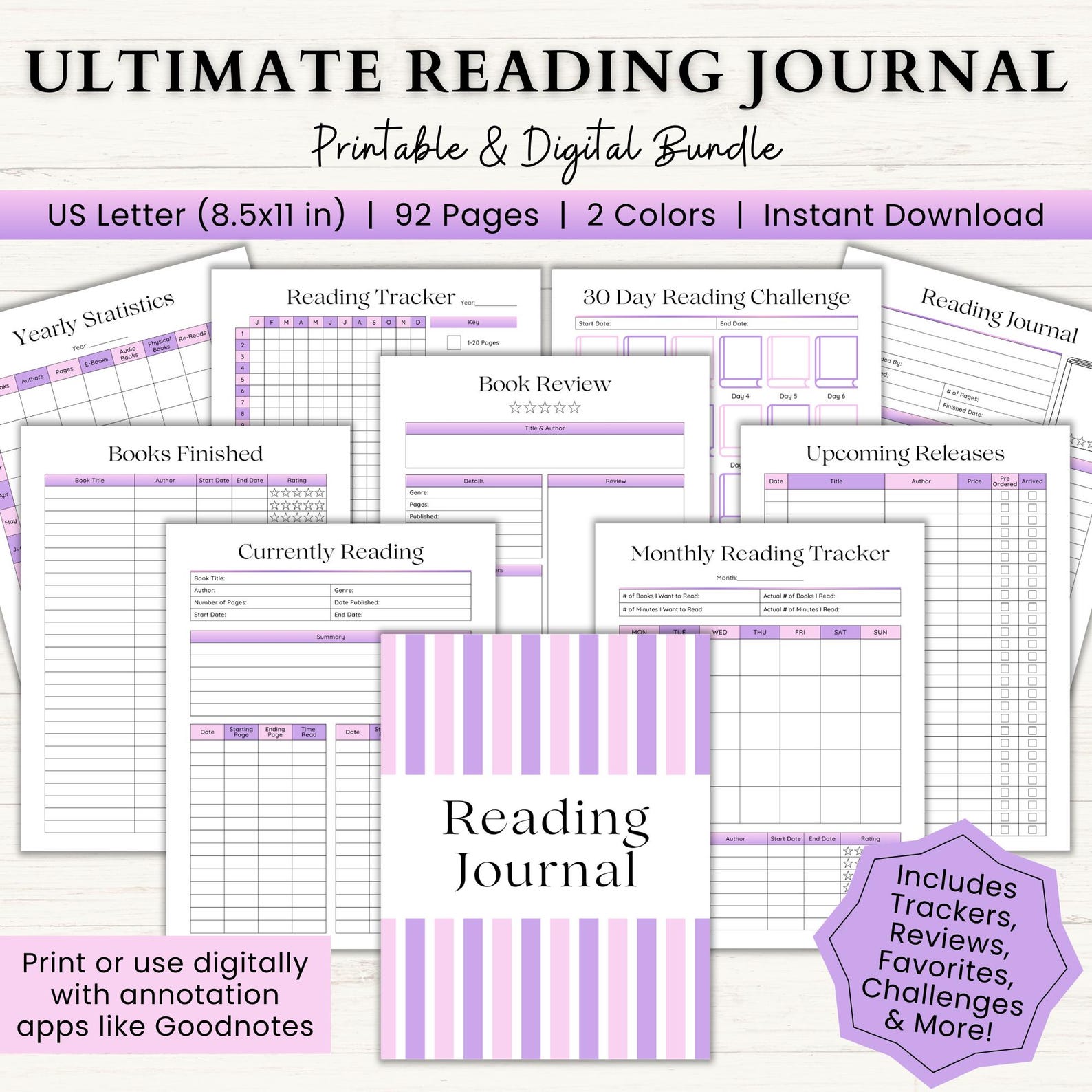 Reading Journal Printable | Book Review Diary | Reading Planner | Book ...