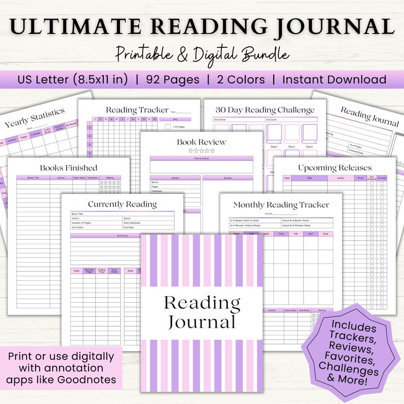 Reading Journal Printable | Book Review Diary | Reading Planner | Book ...