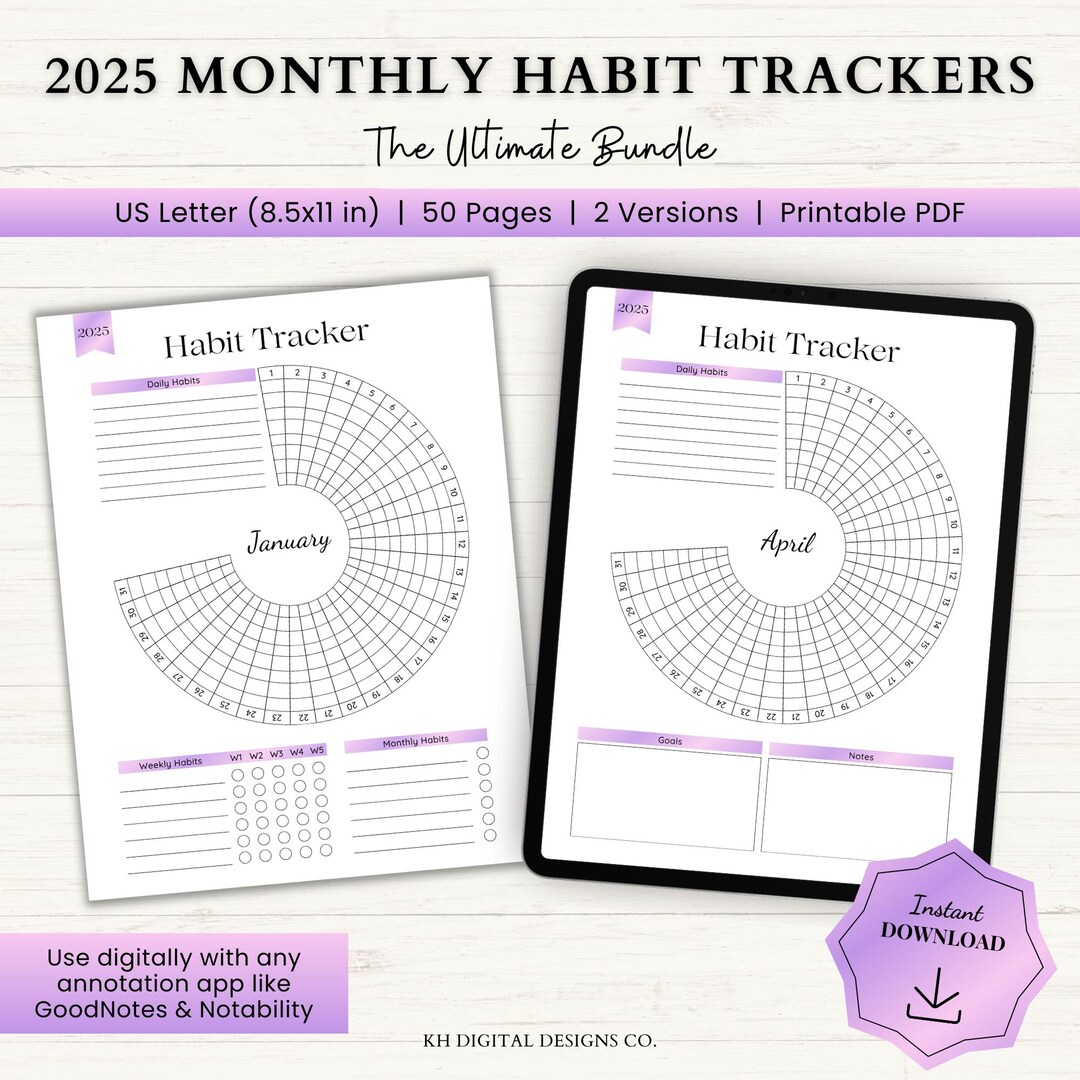 2025 Monthly Habit Tracker Printable | Circle Daily Habit Tracker ...