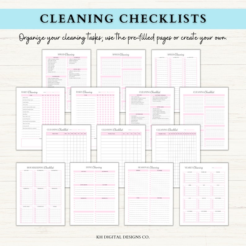 Cleaning Checklists Printable Bundle | House Cleaning Planner | Weekly ...