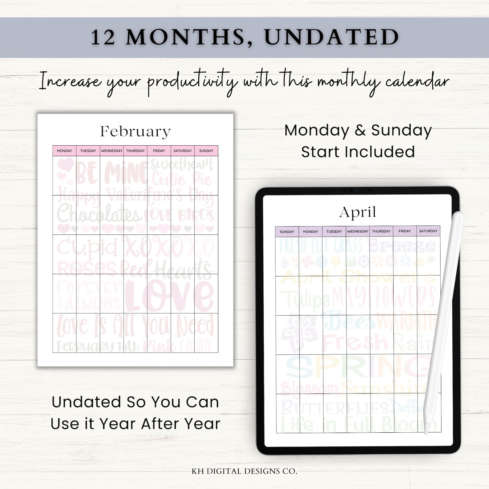 Editable Undated Monthly Calendar | Seasonal Holiday Themed Perpetual ...