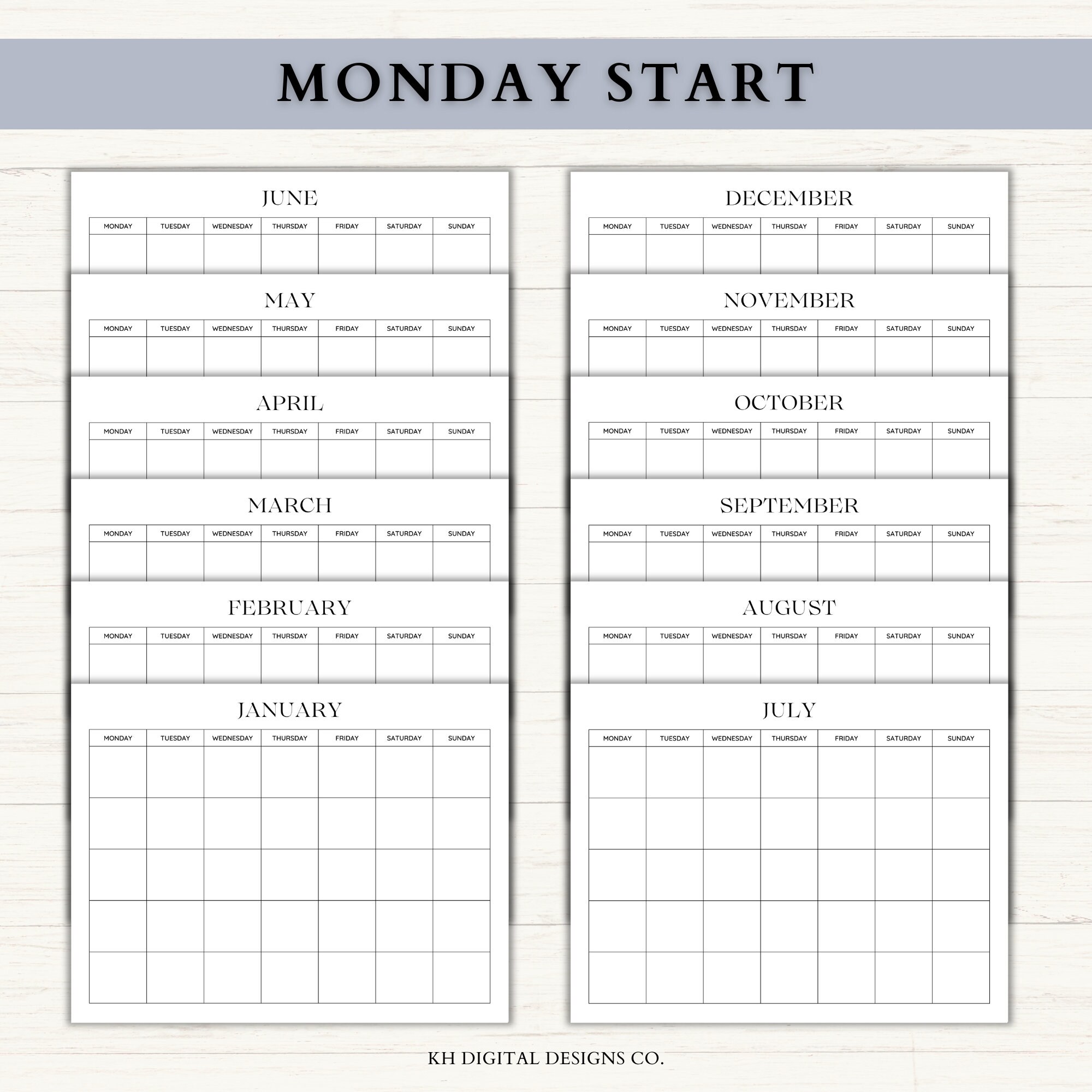Editable Blank Monthly Calendar Printable | 12 Month Calendar Template ...