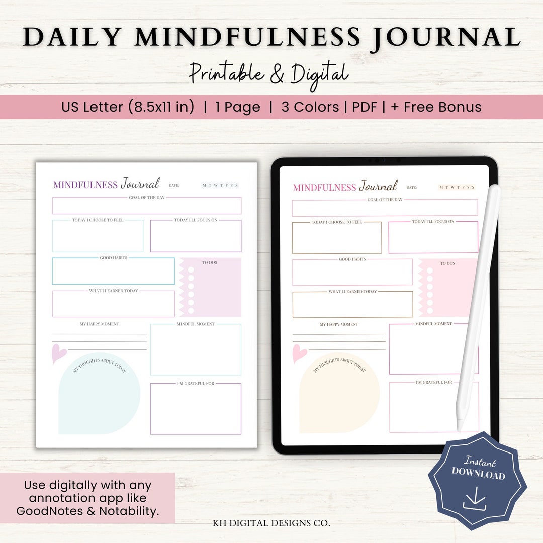 Daily Mindfulness Journal Printable Page | Manifestation Journal ...
