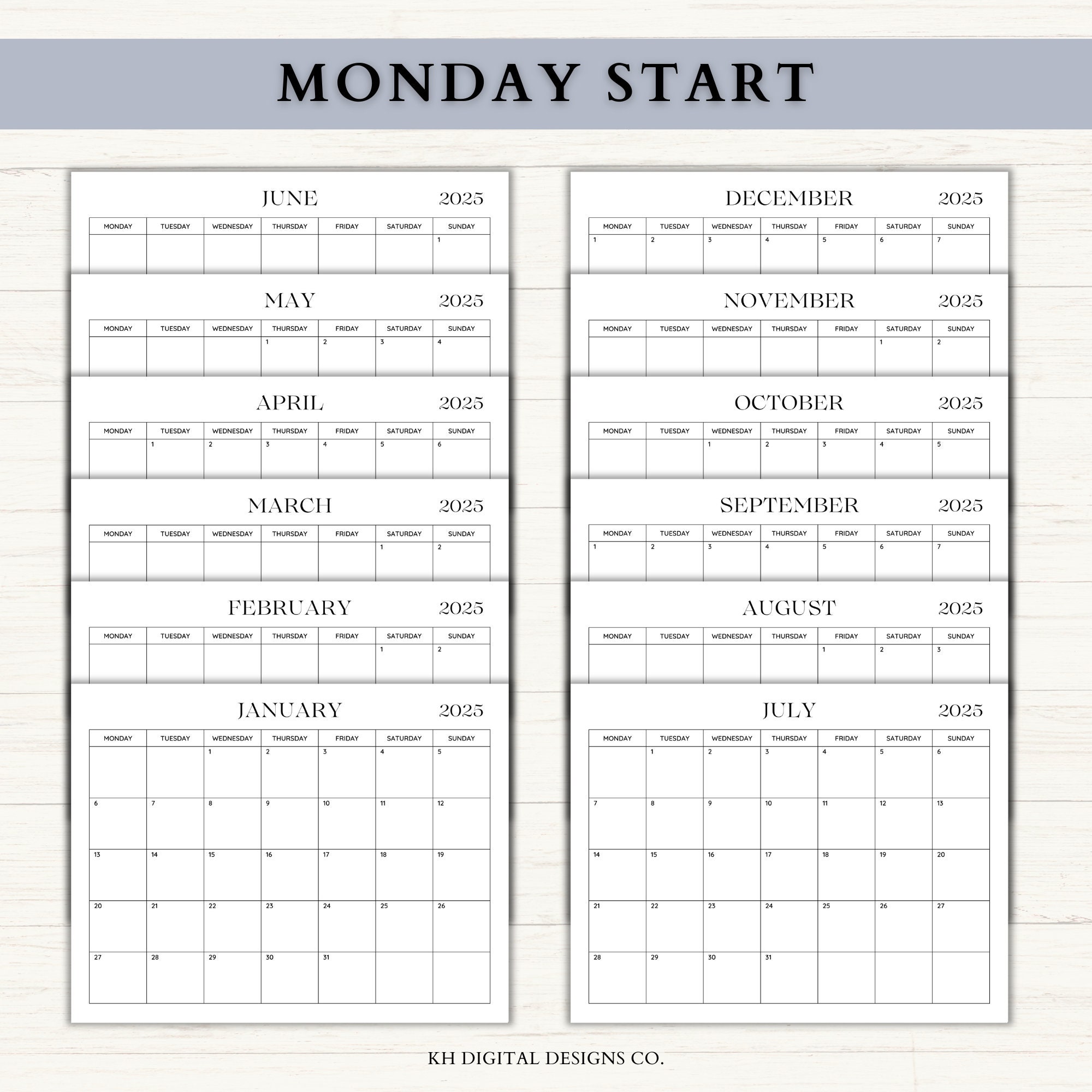 Editable 2025 Monthly Calendar | One Page Monthly Planner | Dated 12 ...