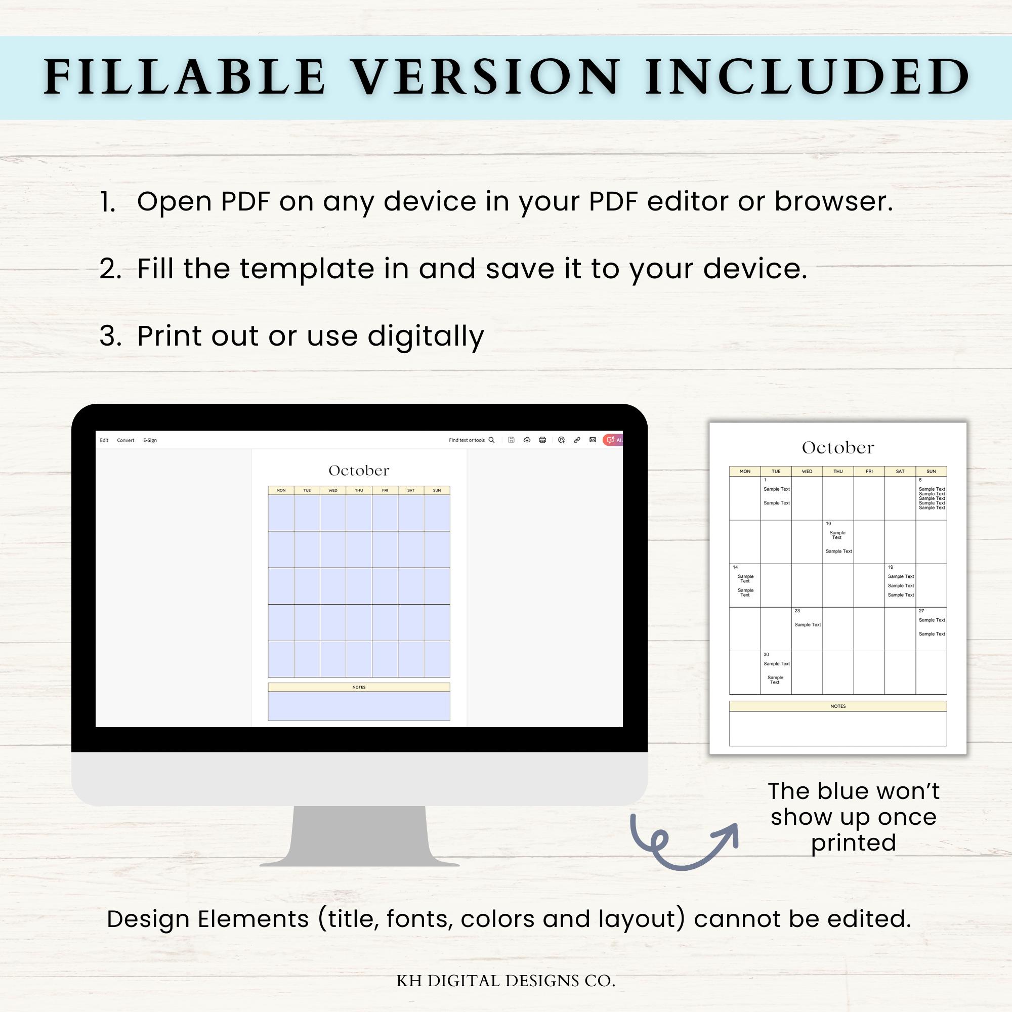 Editable Undated Monthly Calendar | Perpetual Calendar Template | 12 ...