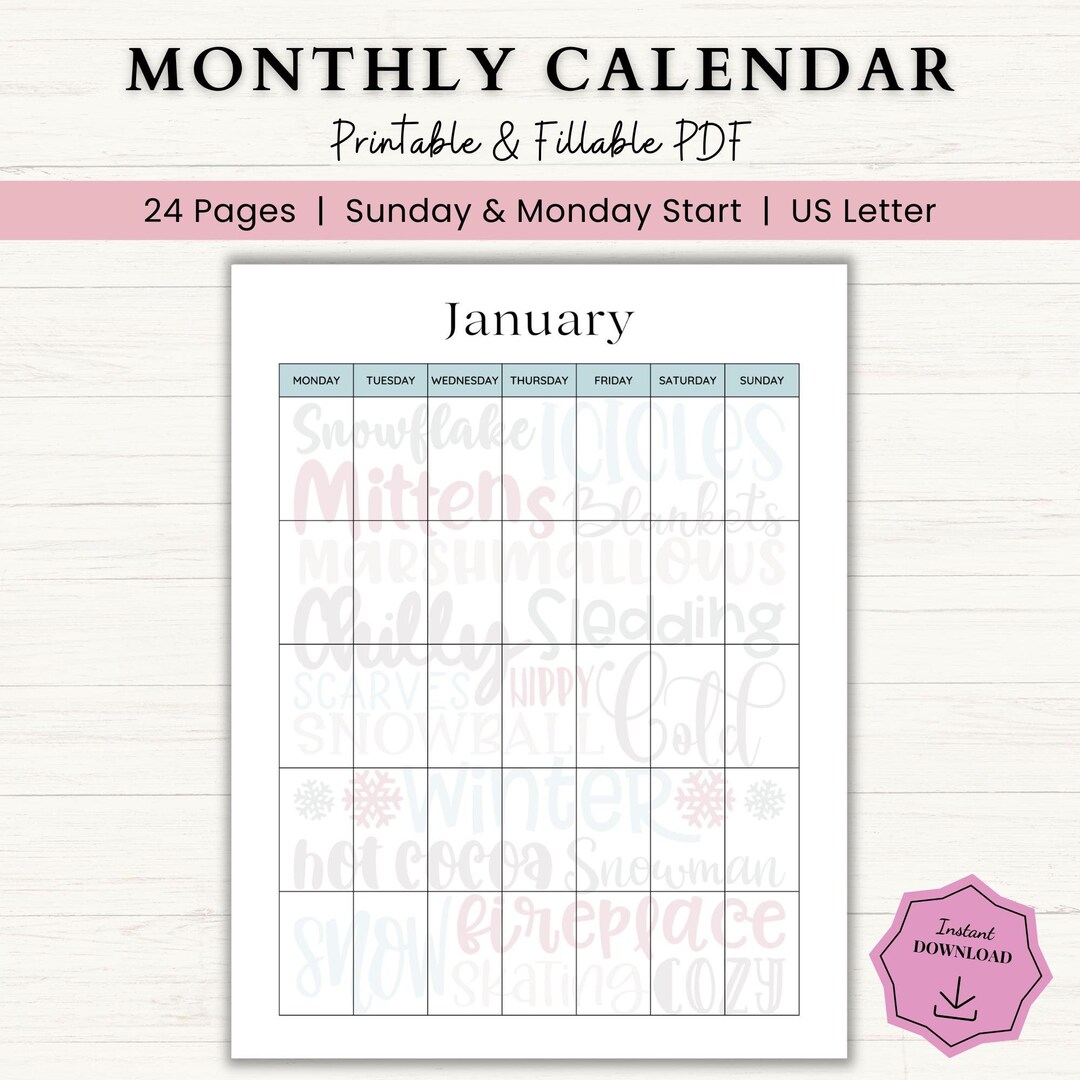 Editable Undated Monthly Calendar | Seasonal Holiday Themed Perpetual ...