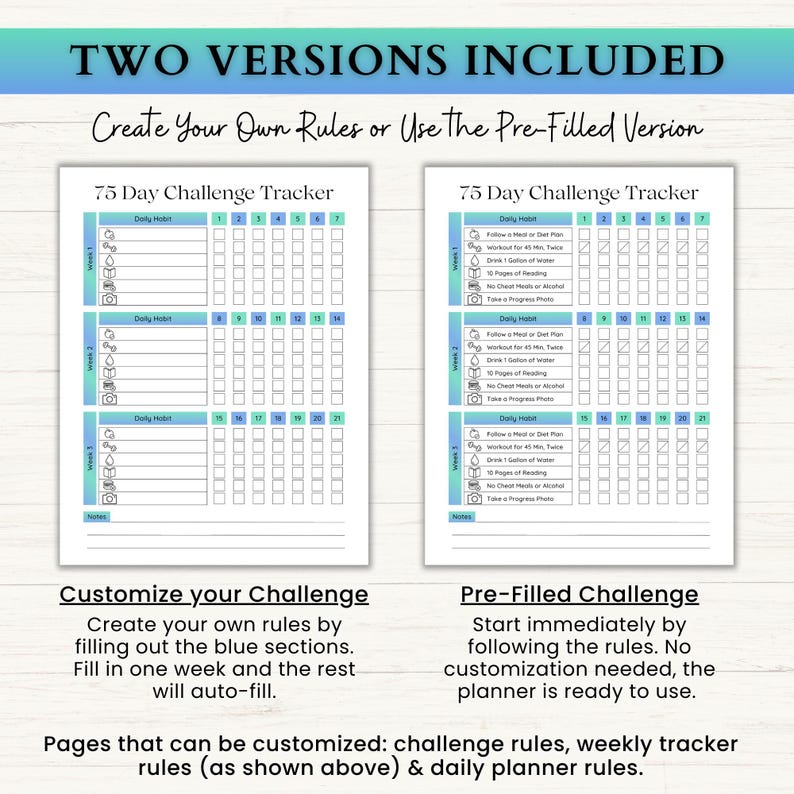Editable 75 Day Challenge Planner | 75 Soft Printable | 75 Medium ...