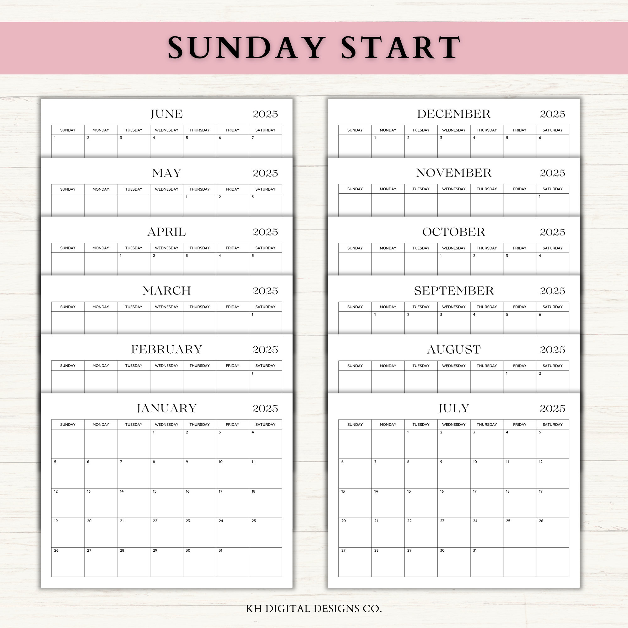 Editable 2025 Monthly Calendar | One Page Monthly Planner | Dated 12 ...