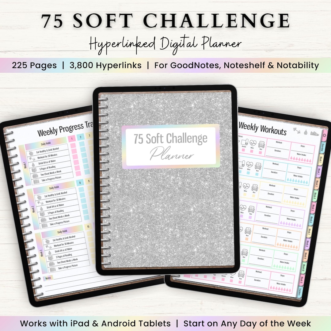 75 Soft Challenge Digital Hyperlinked Planner | Fitness Tracker Journal ...