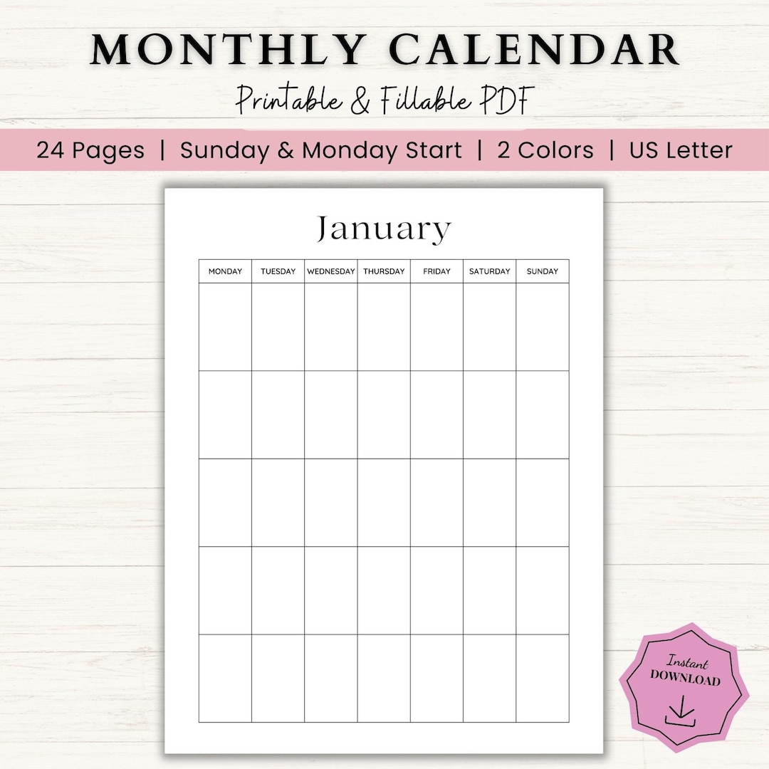 Editable Undated Monthly Calendar | 12 Month Calendar Template | Yearly ...