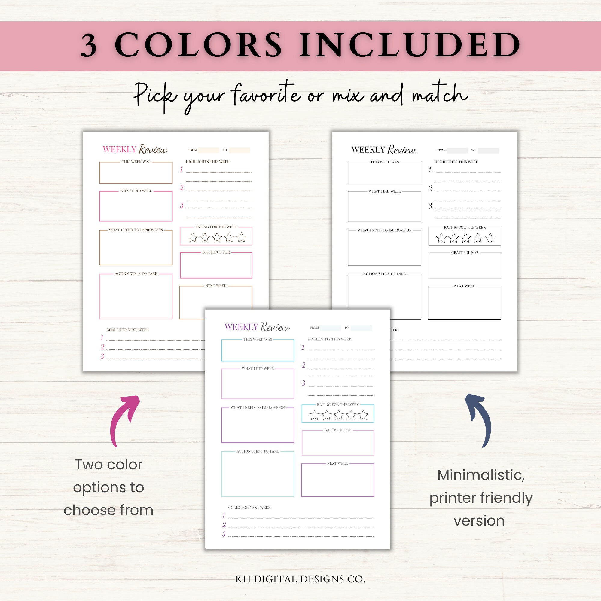 Weekly Review Printable Weekly Summary Weekly Planner Gratitude Journal ...