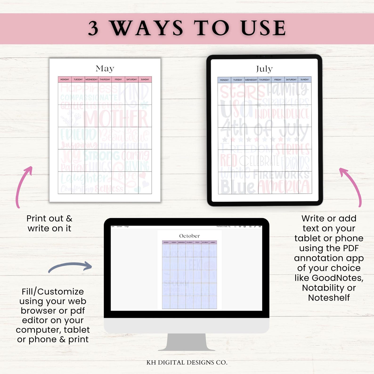 Editable Undated Monthly Calendar | Seasonal Holiday Themed Perpetual ...