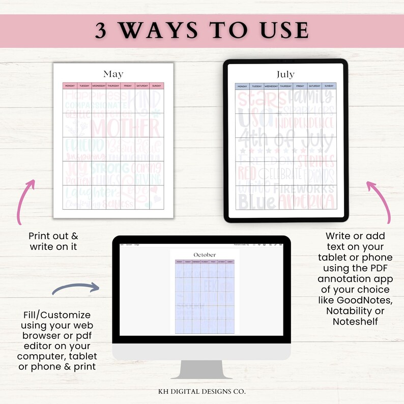 Editable Undated Monthly Calendar | Seasonal Holiday Themed Perpetual ...