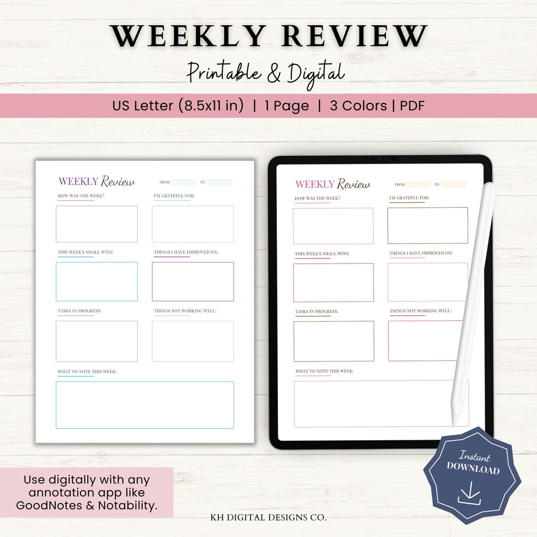 Weekly Review Printable Weekly Assessment Weekly Review Planner Insert ...