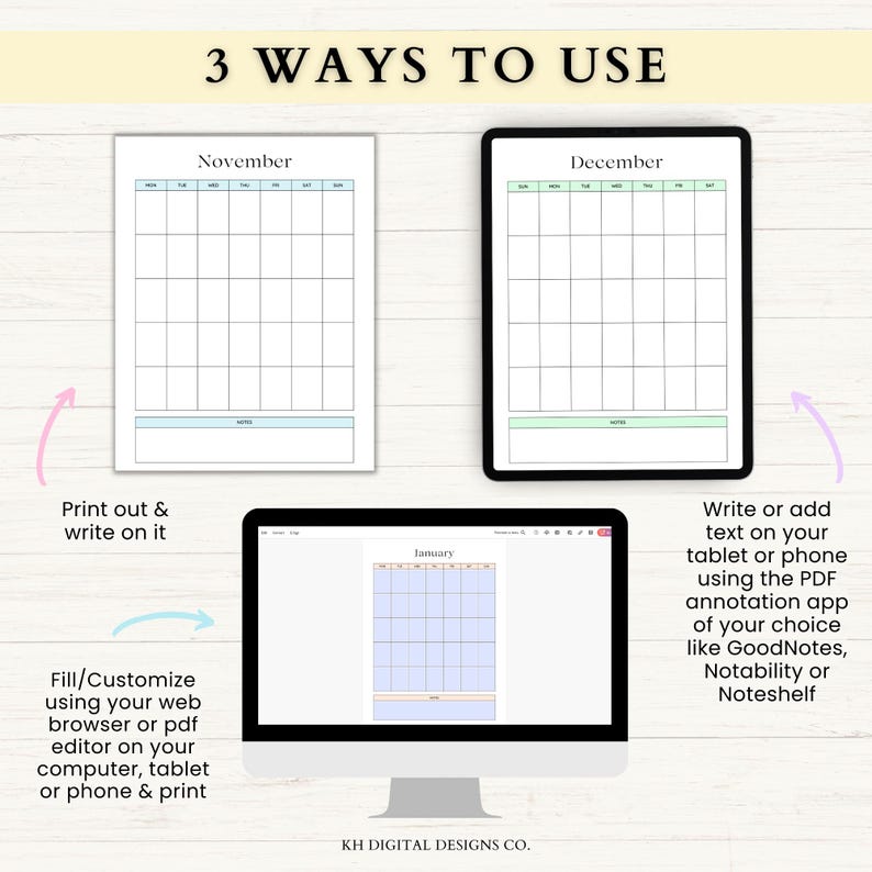 Editable Undated Monthly Calendar | Perpetual Calendar Template | 12 ...