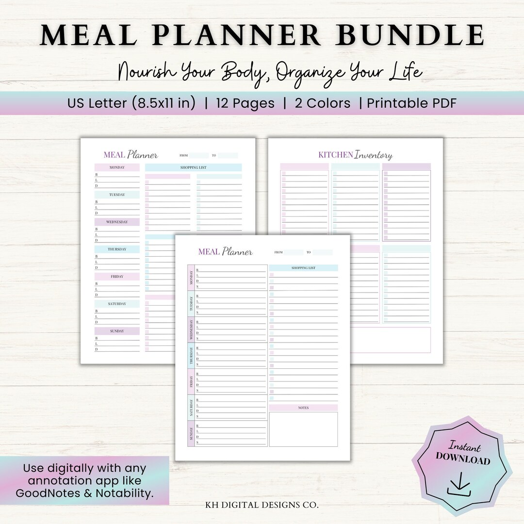 Weekly Meal Planner Printable Bundle | Meal Planning, Grocery Shopping ...