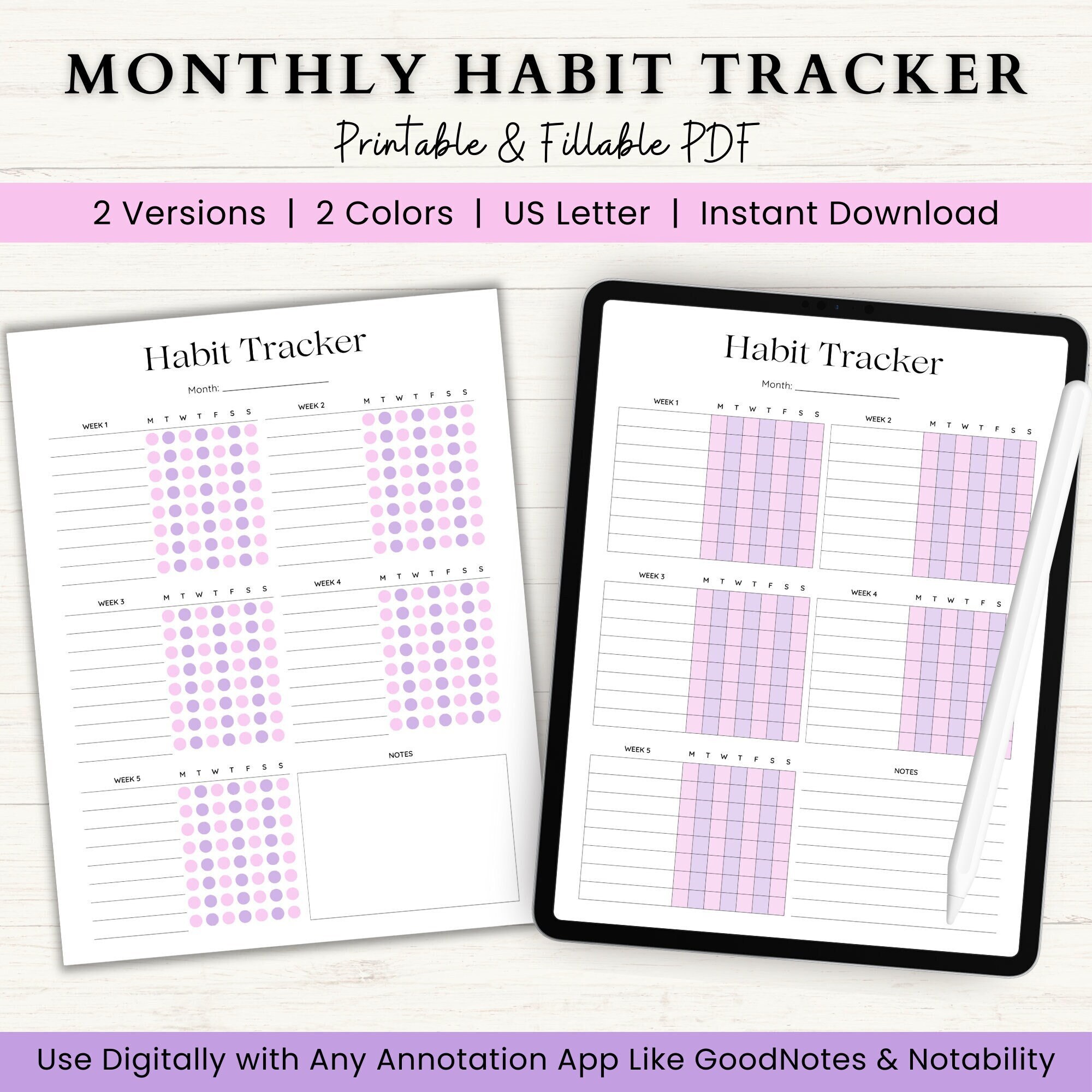 Monthly Habit Tracker Printable Insert | Editable Habit Tracker ...