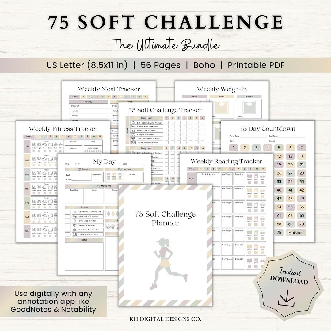 75 Soft Challenge Printable Planner | 75 Day Tracker Template | Fitness ...