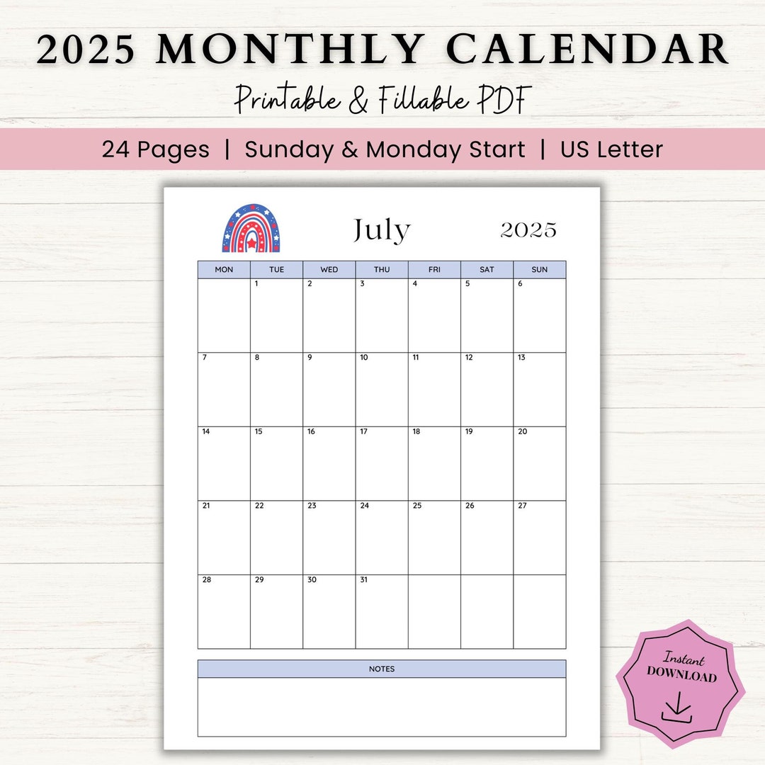 Editable 2025 Monthly Calendar Printable | 12 Month Planner Template ...