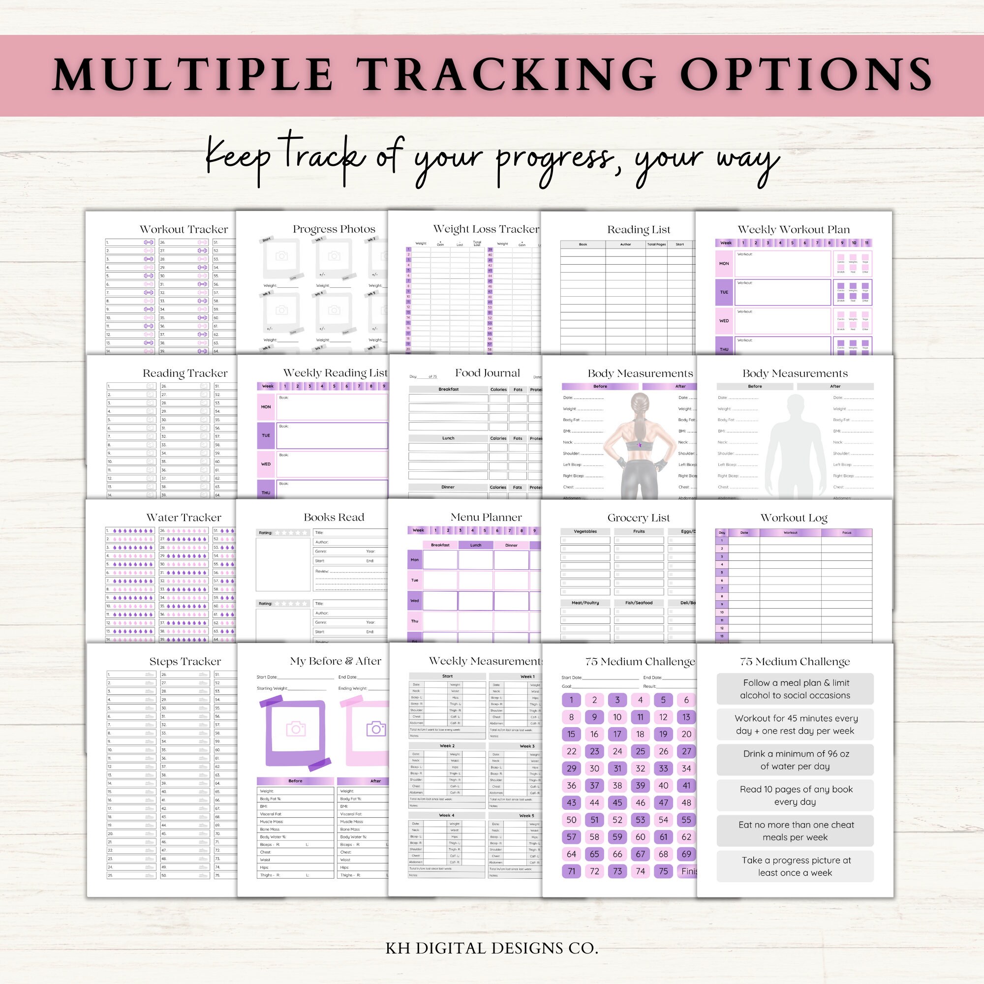 75 Medium Challenge Printable Workout Plan 75 Medium Tracker 75 Day ...