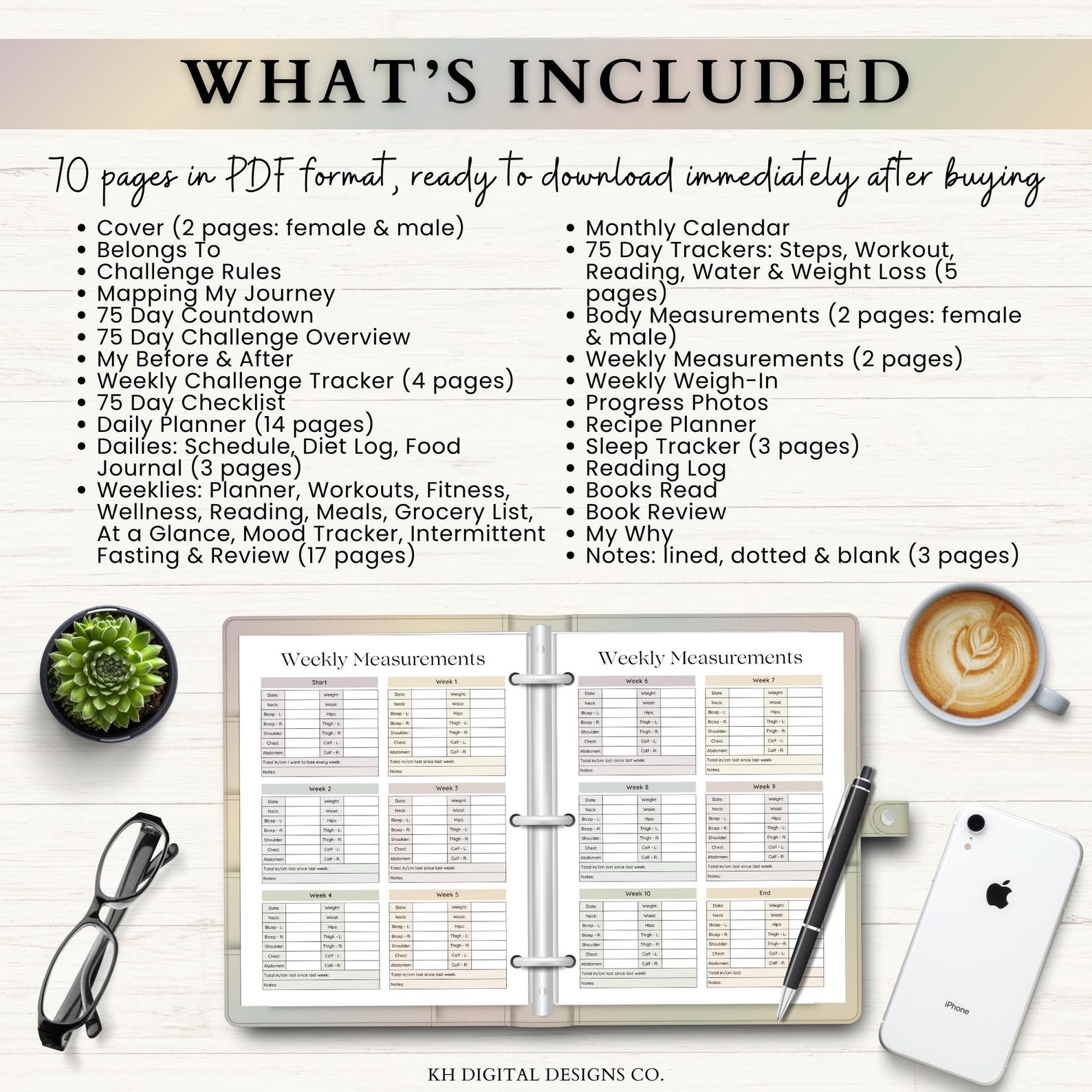 Editable 75 Day Challenge Planner | 75 Soft Challenge Checklist | 75 ...