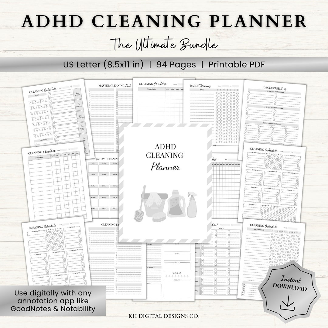 ADHD Cleaning Planner Weekly House Cleaning Schedule Printable ADHD ...