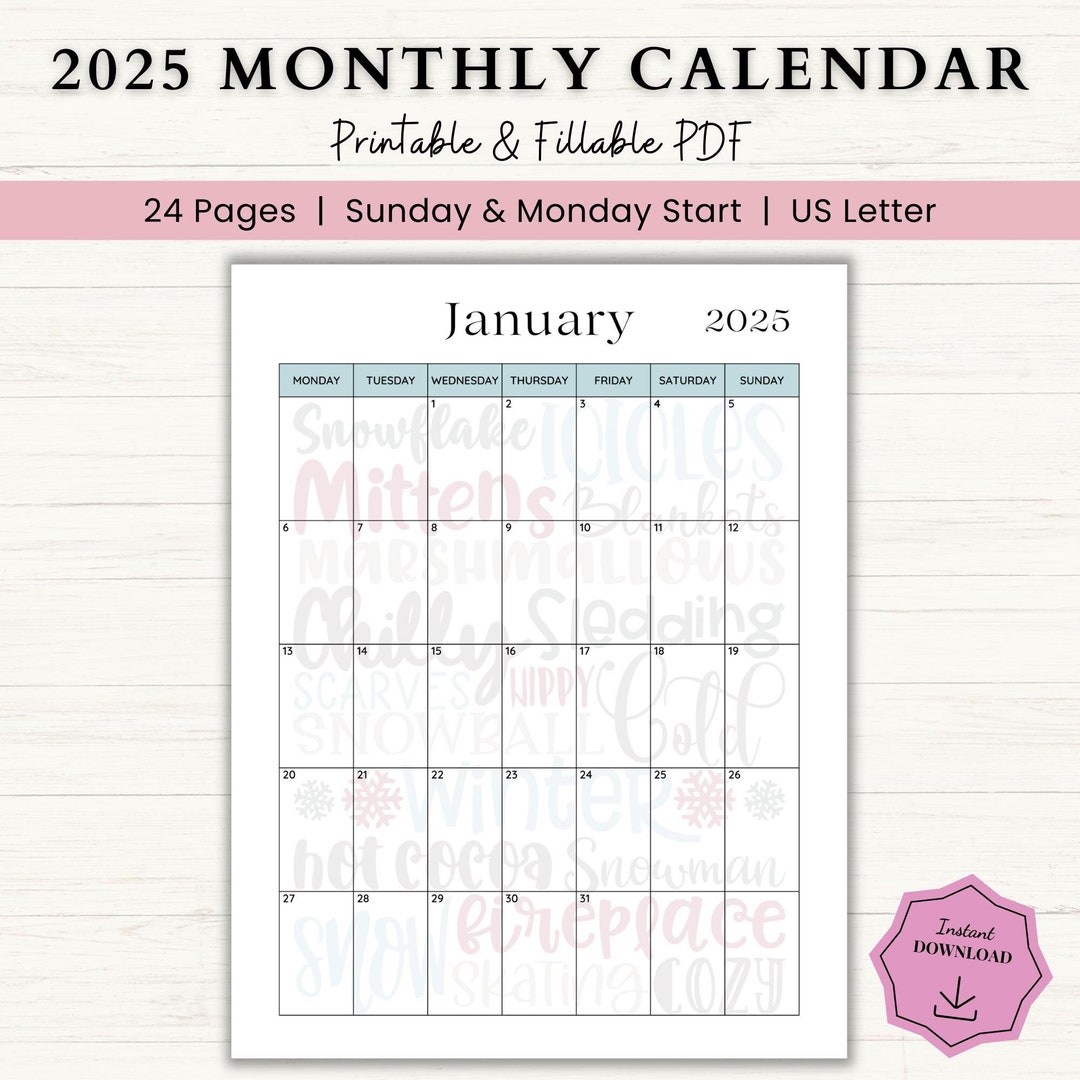 Editable 2025 Monthly Calendar | Festive Holiday Themed Calendar ...