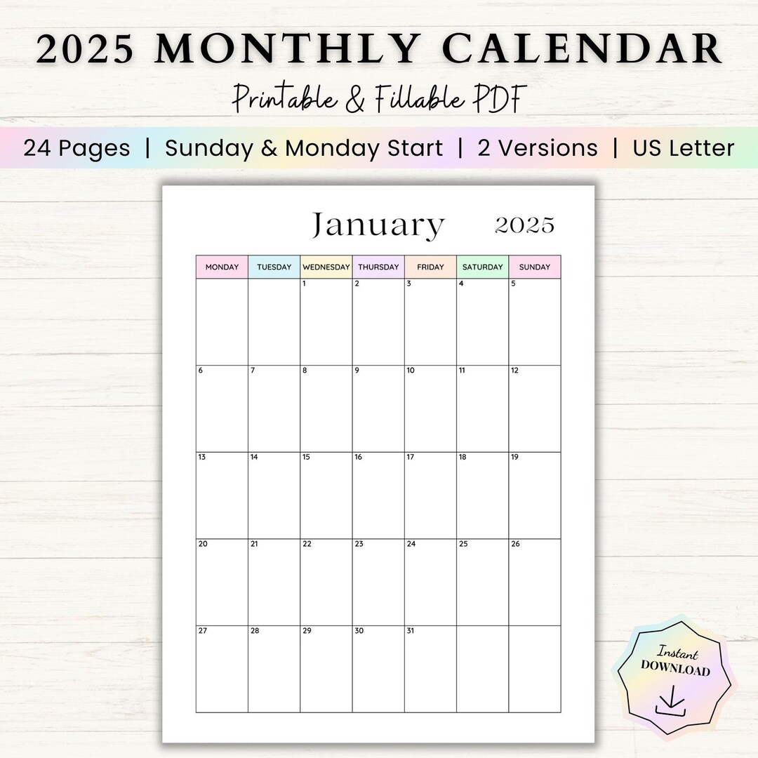 Editable 2025 Monthly Calendar | Dated 12 Month Planner Template | One ...