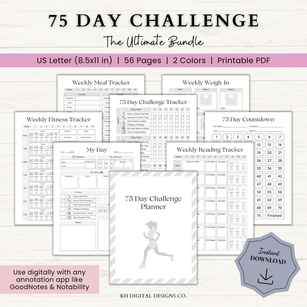 75 Day Challenge Printable Planner | 75 Day Tracker Template | Fitness ...