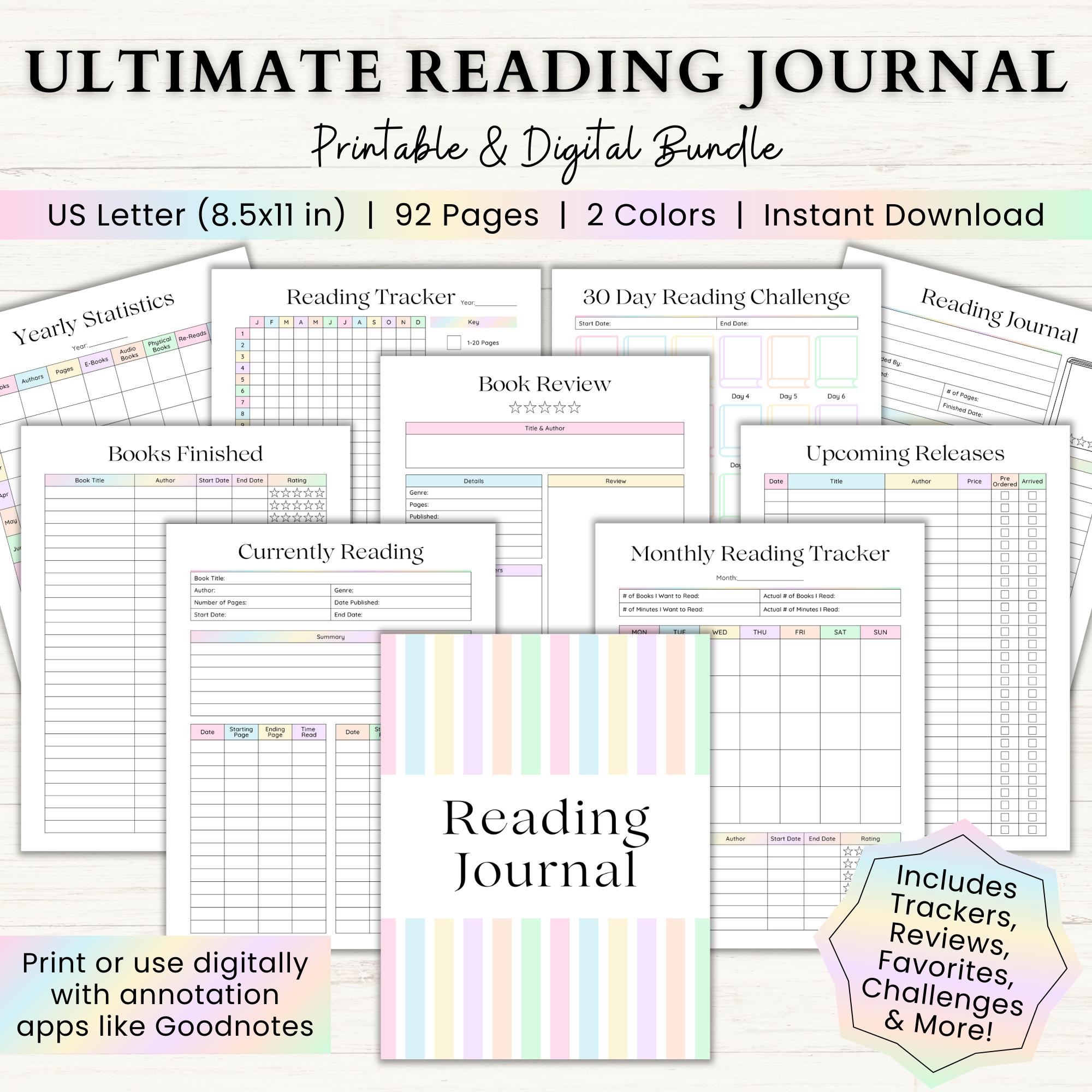 Reading Journal Printable | Book Reading Tracker | Book Shelf | Monthly ...