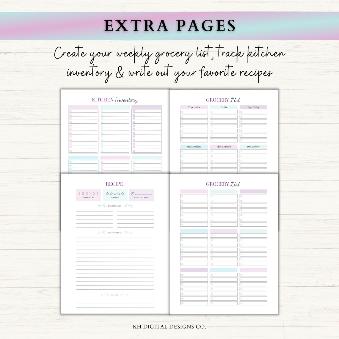 Weekly Meal Planner Printable Bundle With Grocery List, Recipe Template ...