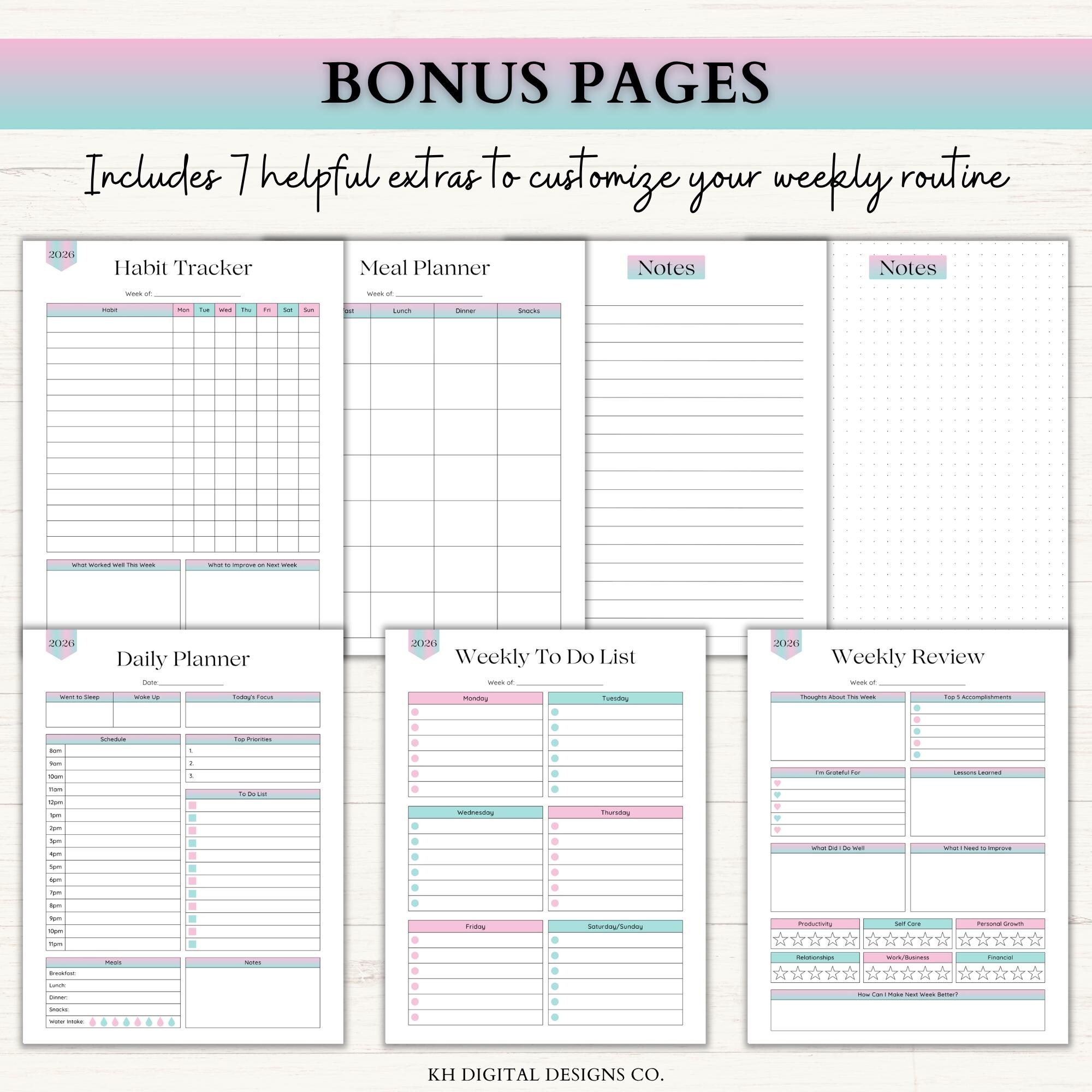 2026 Weekly Planner Printable: Weekly Schedule, Task Tracker ...