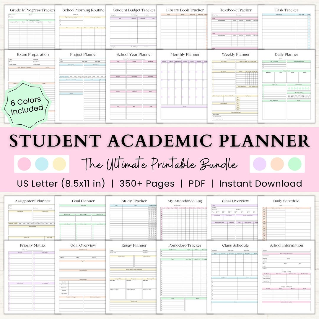 Student Academic Planner Printable | Adhd Back to School Planner ...