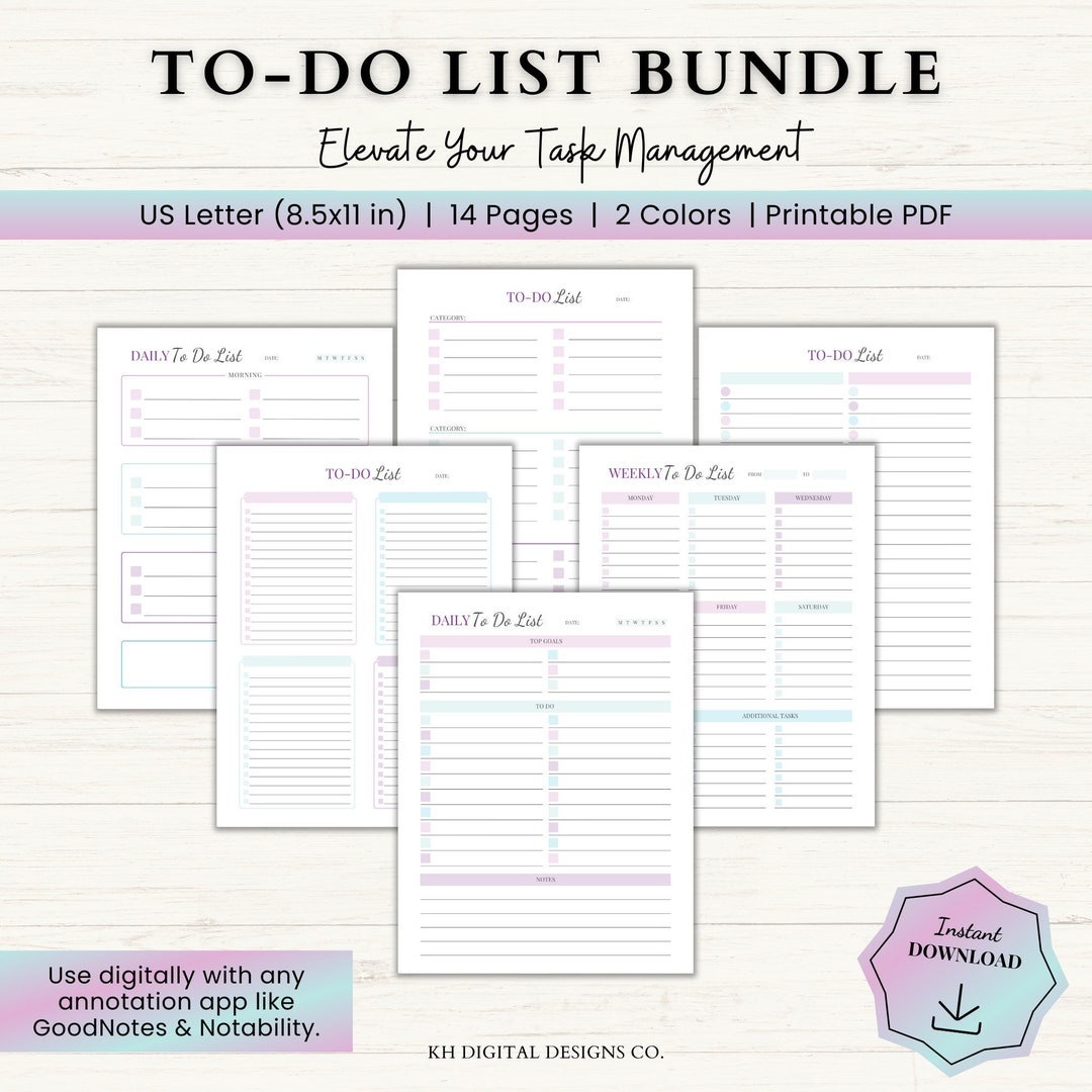 To Do List Printable Bundle | Goodnotes to Do List | Task Tracker ...