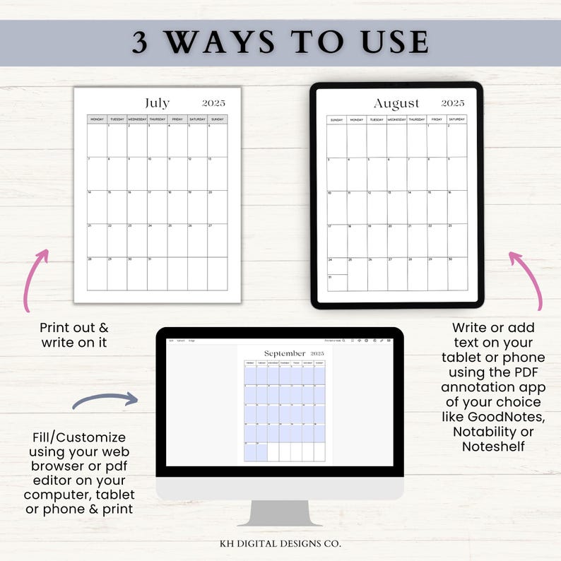 Editable 2025 Monthly Calendar | Dated 12 Month Planner Printable ...