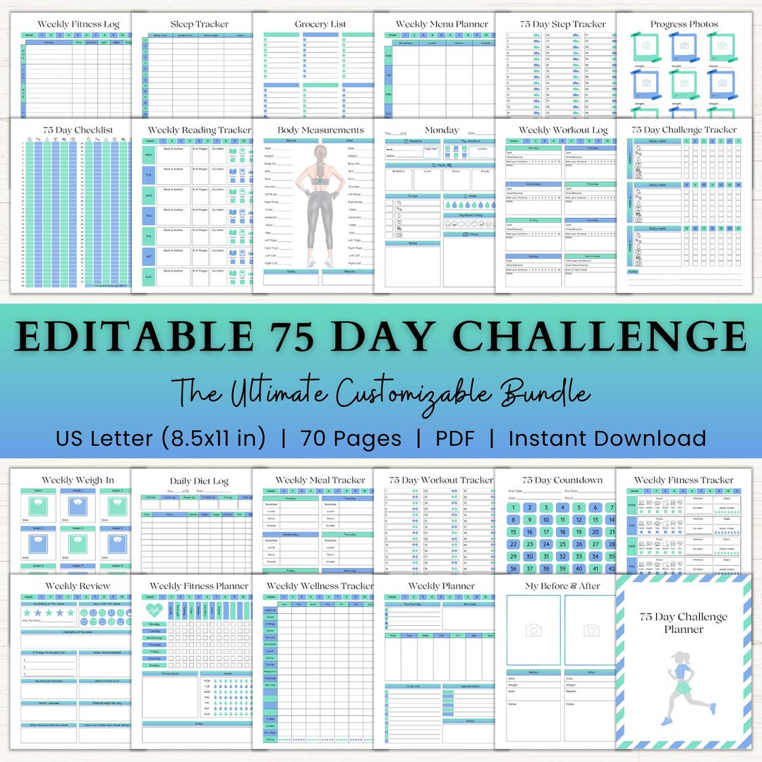 Editable 75 Day Challenge Planner | 75 Soft Printable | 75 Medium ...