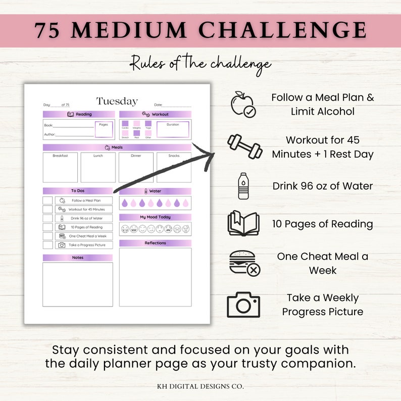75 Medium Challenge Printable Workout Plan 75 Medium Tracker 75 Day ...
