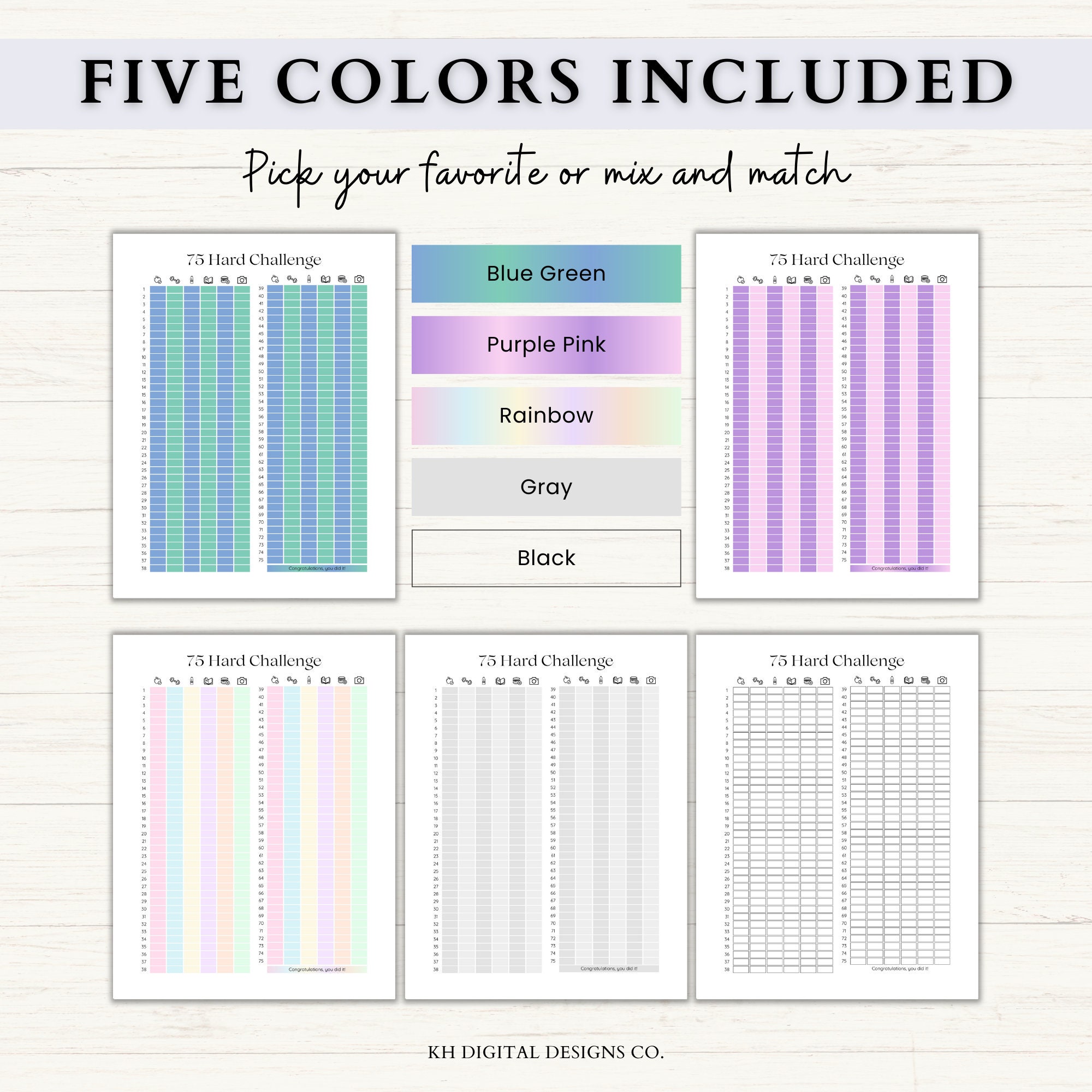 75 Hard Challenge Printable Workout Plan 75 Hard Tracker 75 Day ...