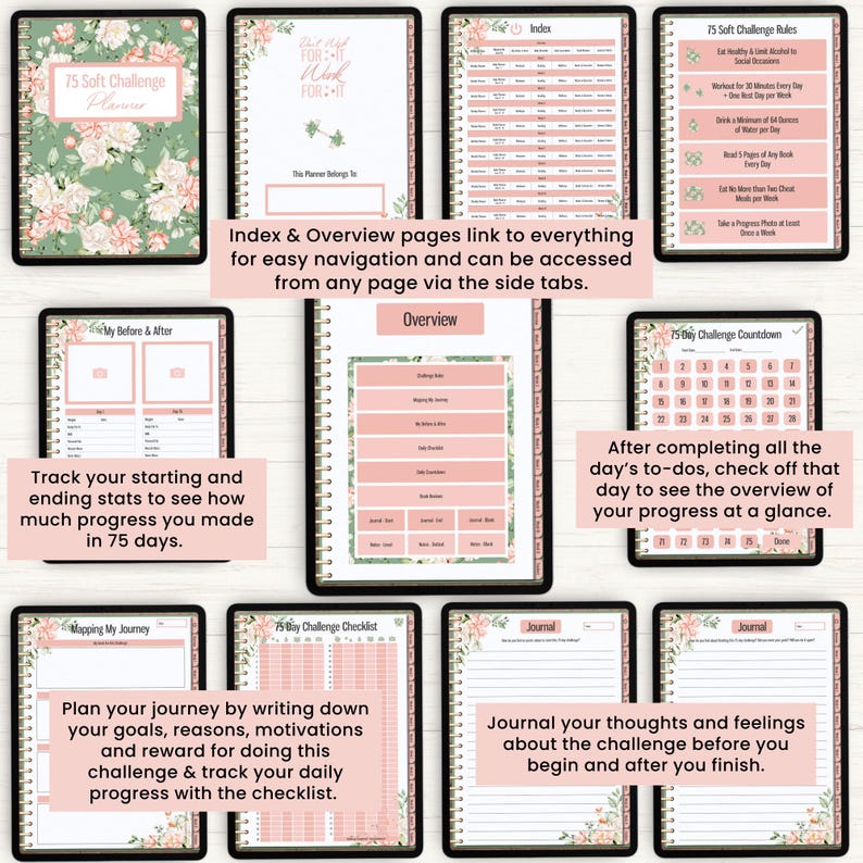 75 Soft Challenge Hyperlinked Digital Planner | 75 Soft Journal ...