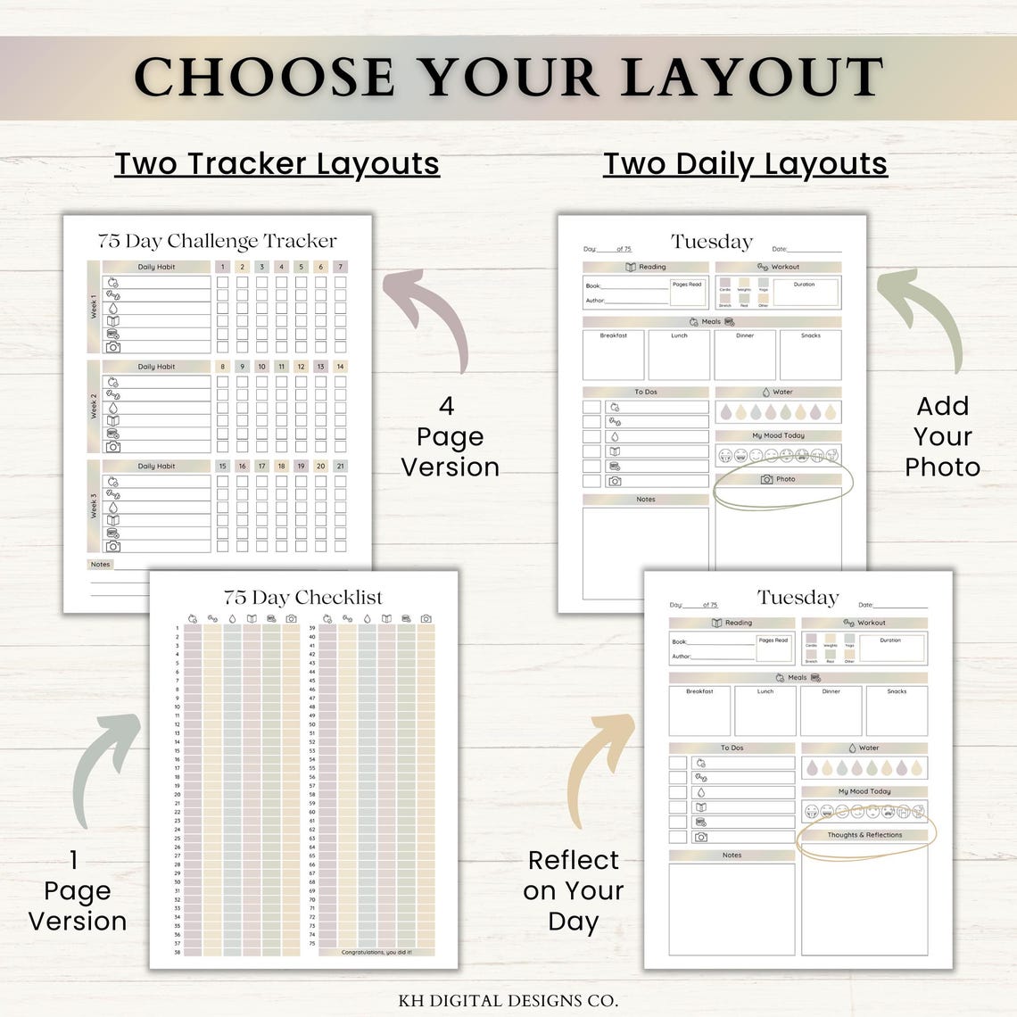 Editable 75 Day Challenge Planner | 75 Soft Challenge Checklist | 75 ...