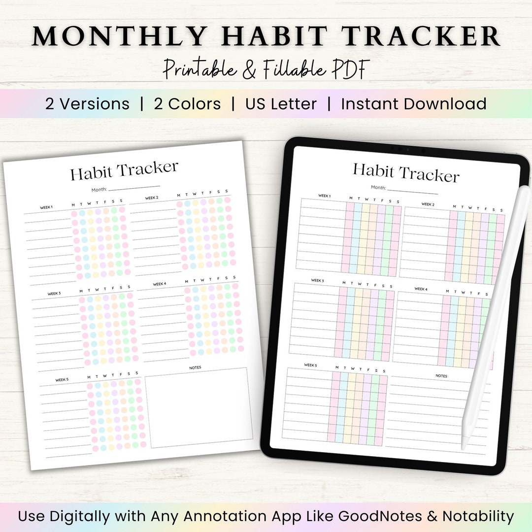 Monthly Habit Tracker Printable | Habit Tracker Template | Weekly ...