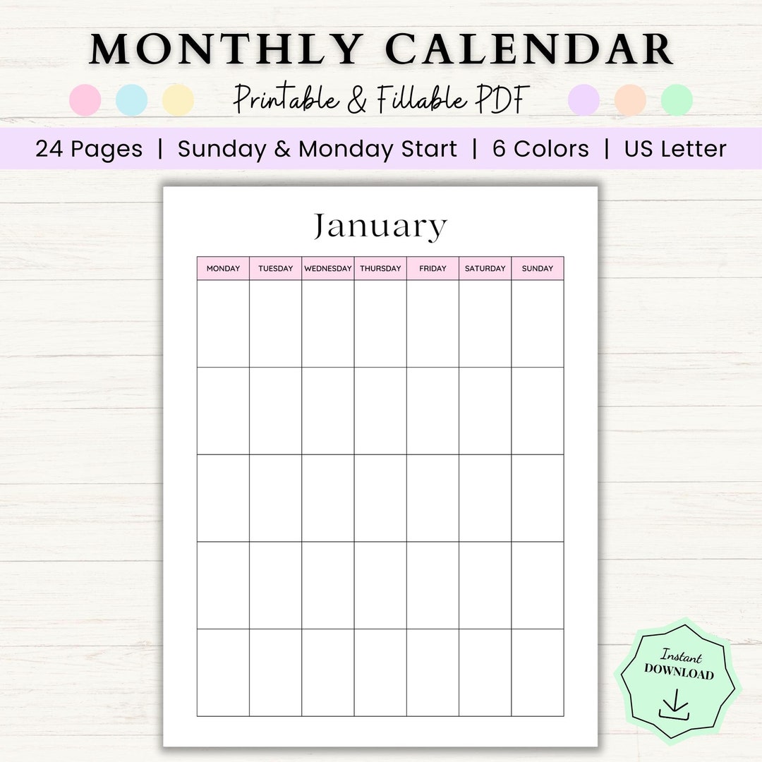 Editable Undated Monthly Calendar | 12 Month Reusable Calendar Template ...