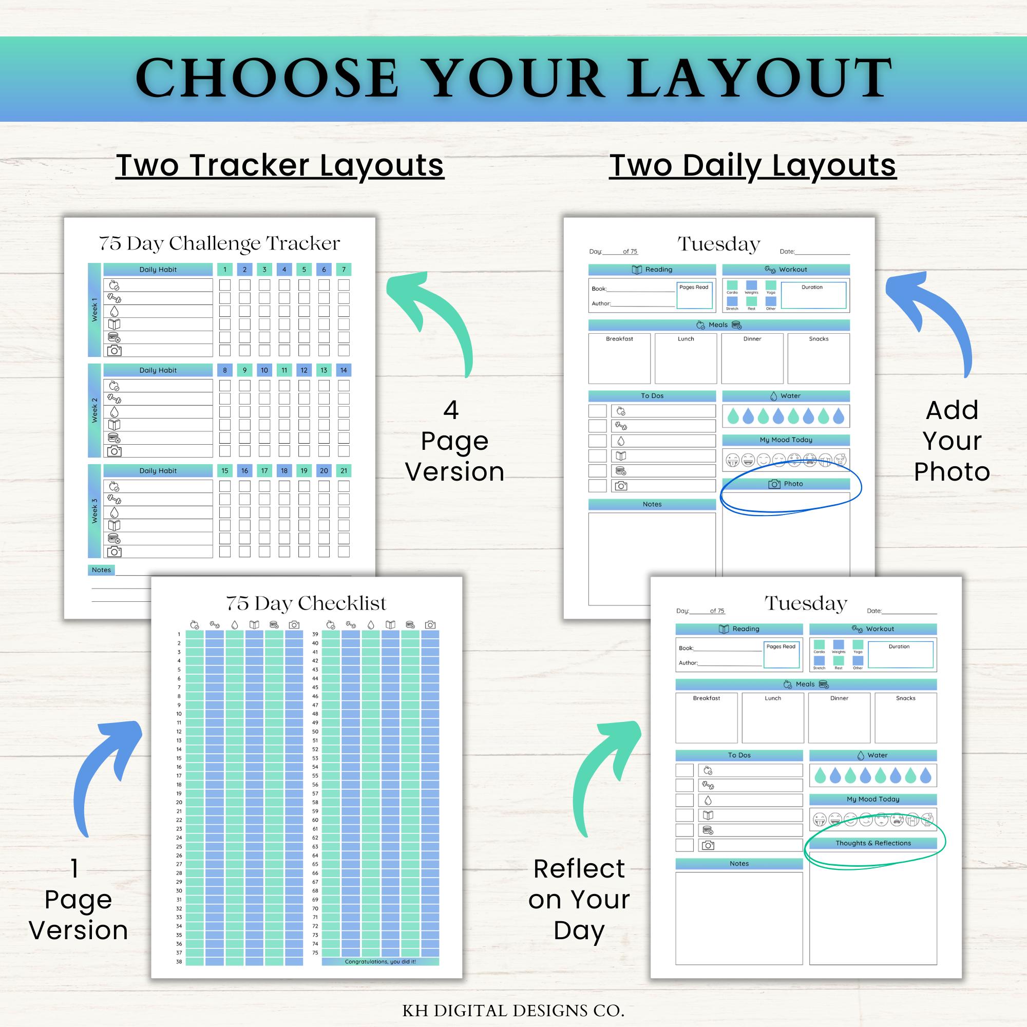 Editable 75 Day Challenge Planner | 75 Soft Printable | 75 Medium ...