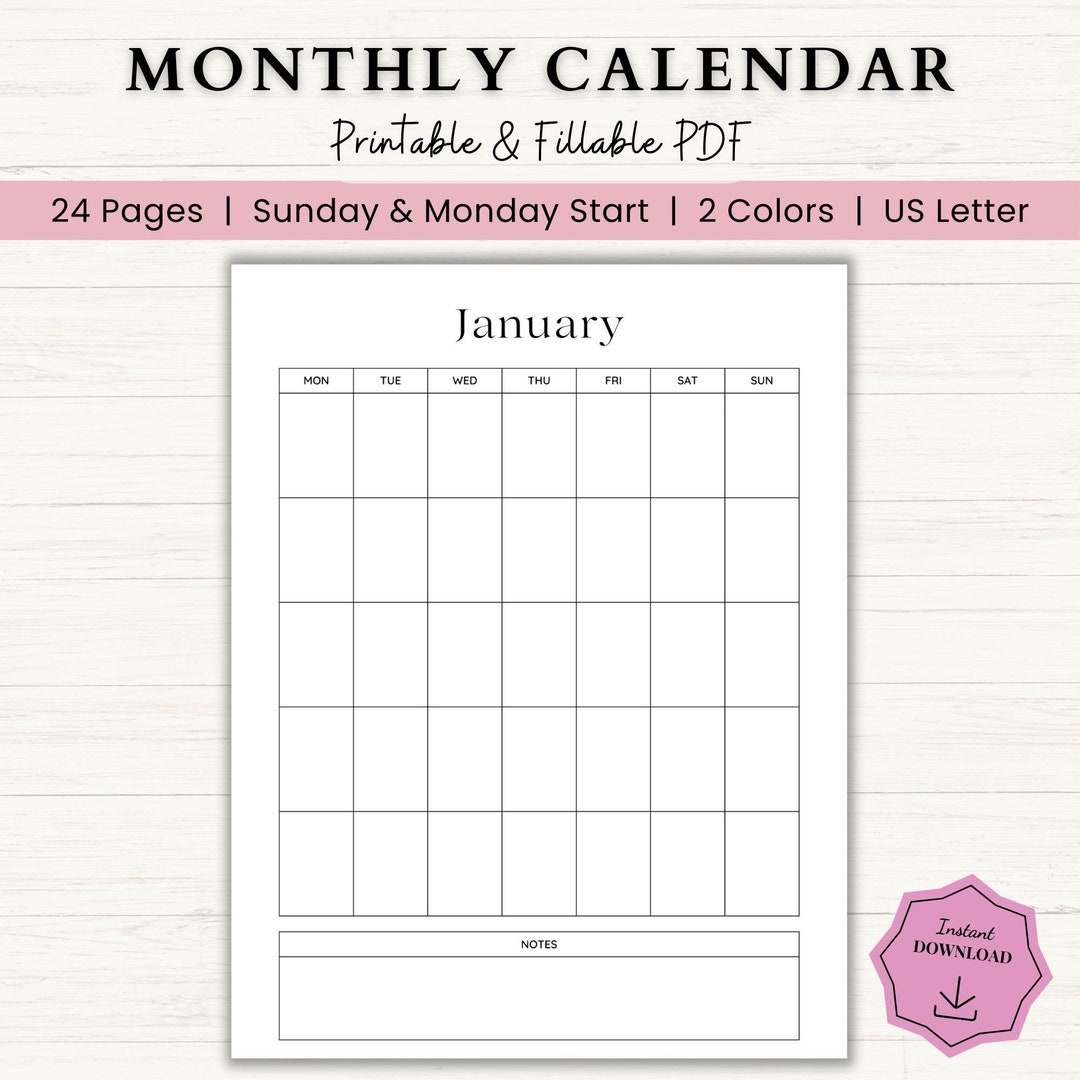 Editable Undated Monthly Calendar | One Page Perpetual Calendar | 12 ...