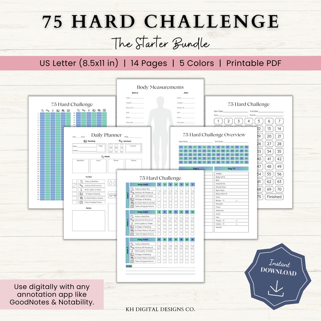 75 Hard Challenge Printable Workout Plan 75 Hard Tracker 75 Day ...