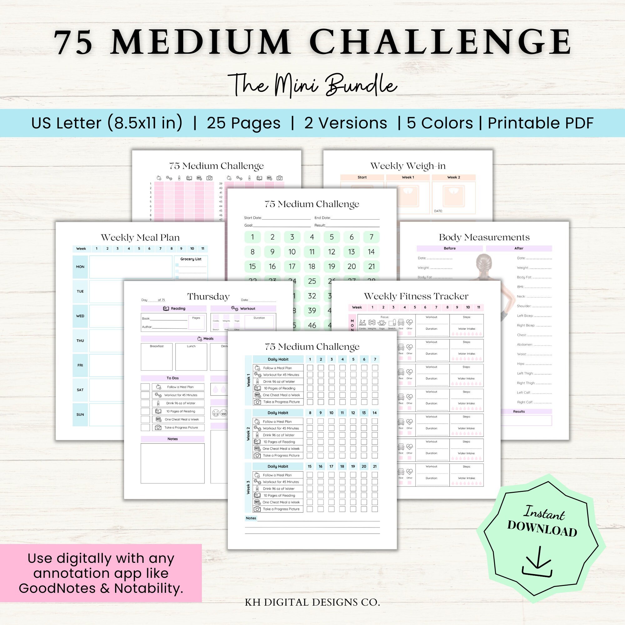 75 Medium Challenge Printable 75 Medium Challenge Bundle Workout Plan ...