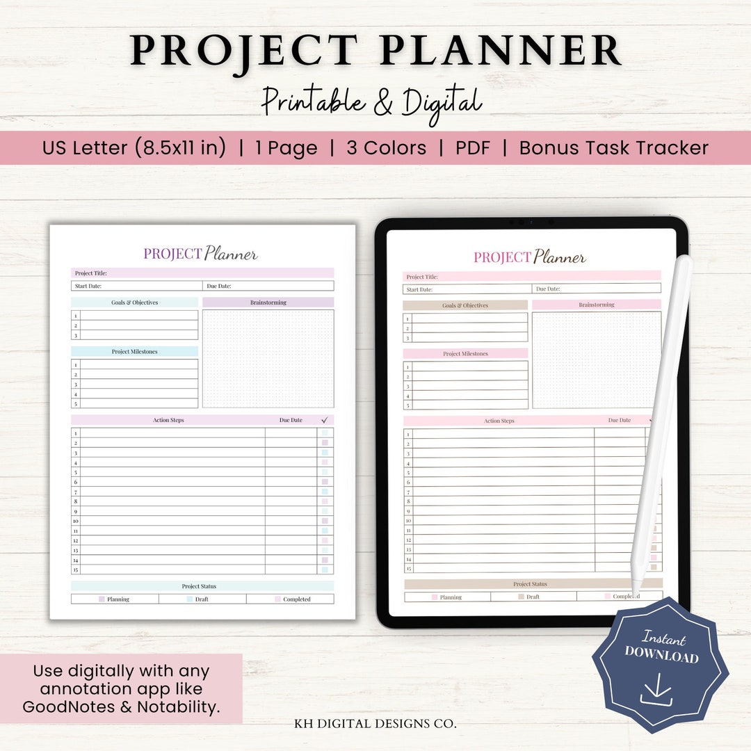 Project Planner Printable | Project Timeline Tracker | Productivity ...