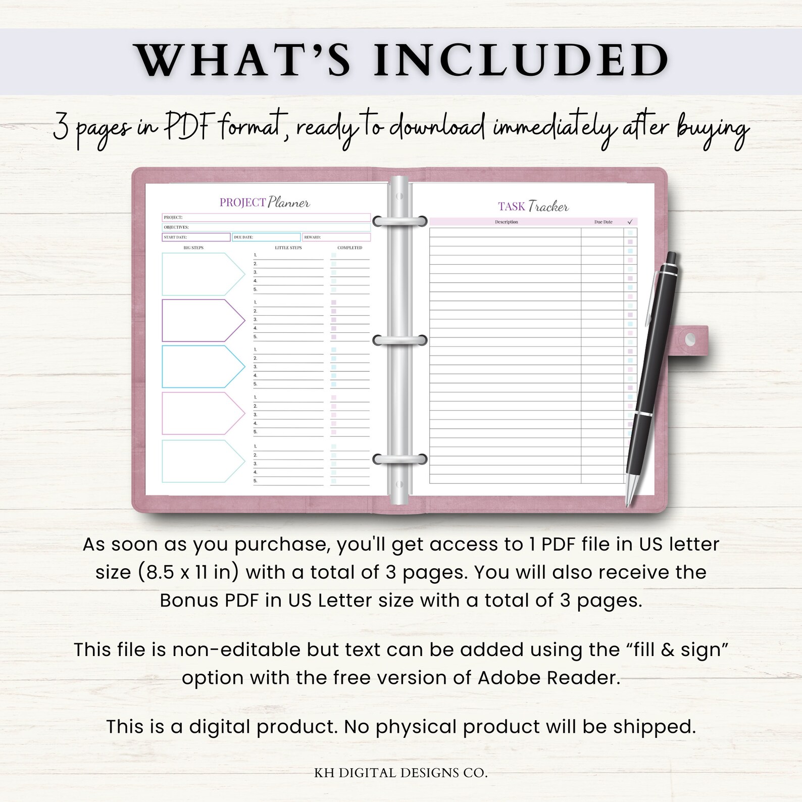 Project Planner Printable Task Tracker Digital Project Planner for ...